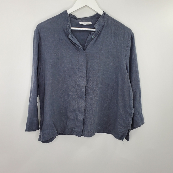 bryn Walker | Tops | Bryn Walker Blue Linen Top Button Down Lagenlook ...